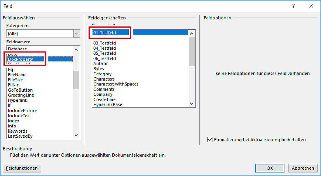 Word 2016 Tipps und Tricks: Feldfunktion DocProperty